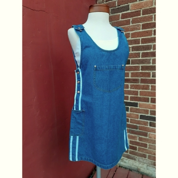 Vintage | Dresses | Vintage 9s Denim Jumper Overalls Jean Short Dress ...